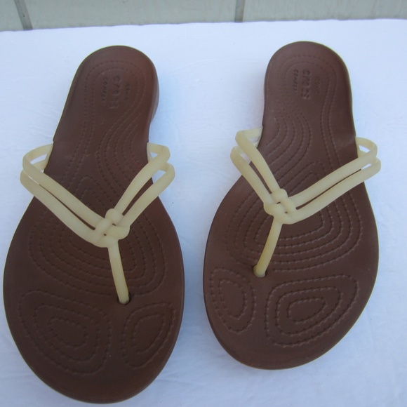 CROCS | Shoes | Crocs Isabella Brown Flip Flop Womens 8 Double Strap ...